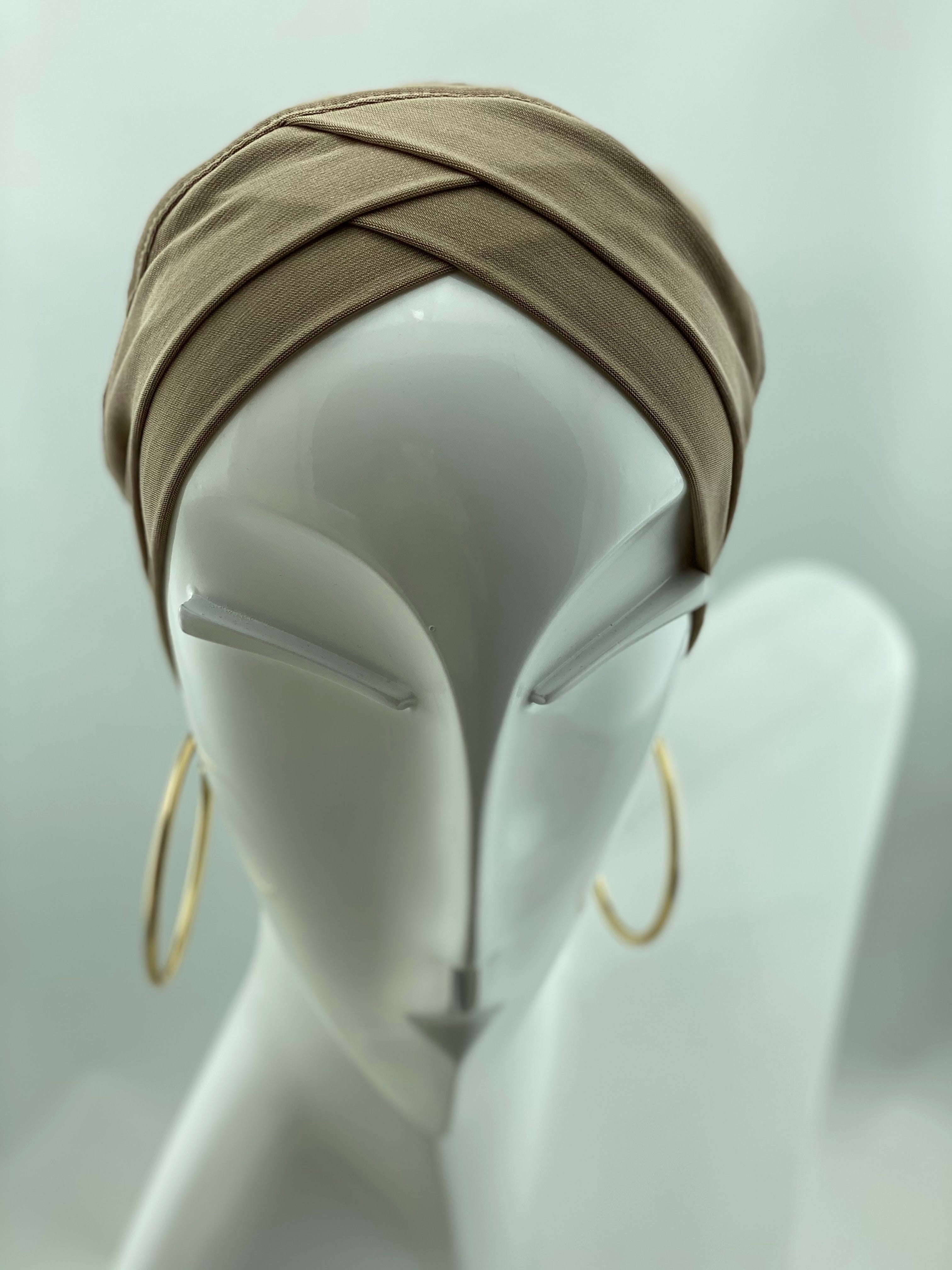 Woman Tan Turban Hat | Bonnet - Tan | Turbans Stuff – Turbansstuff