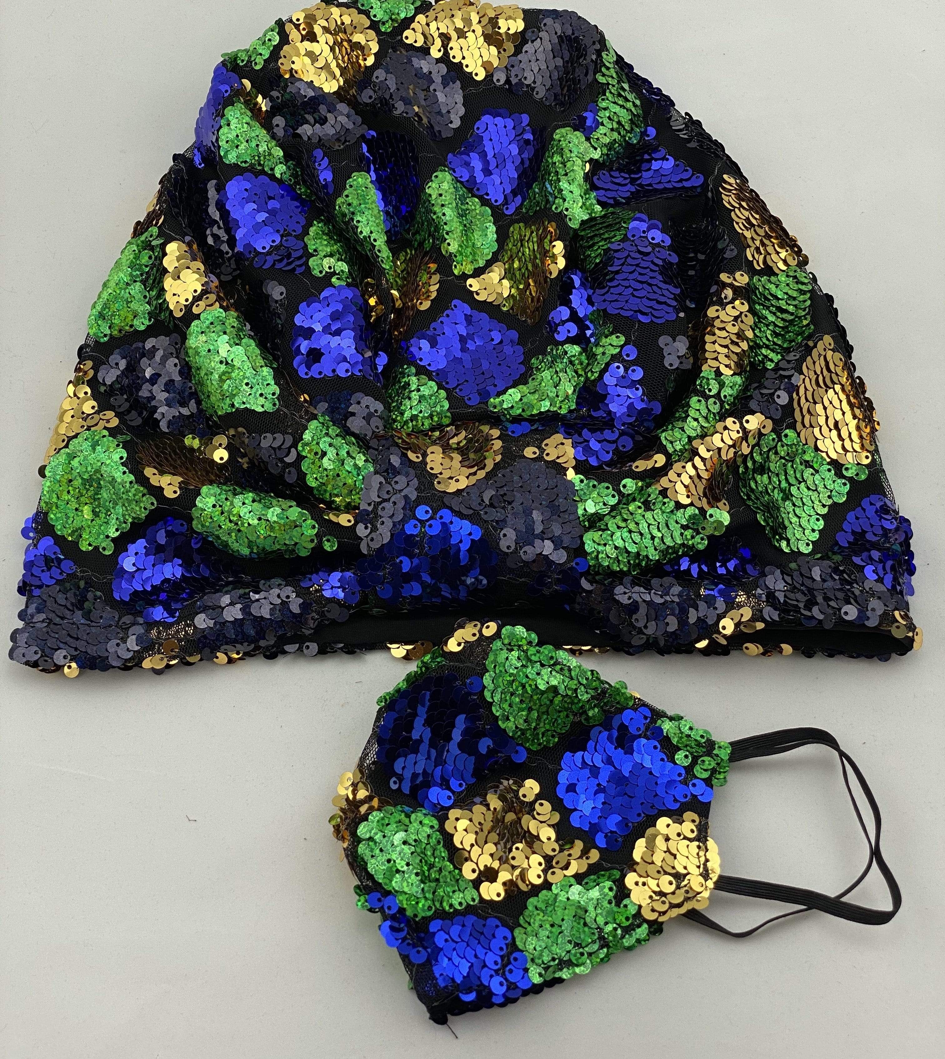 Turban Sequin (Designer Mask Not Included) - Blue Green Set – Turbansstuff