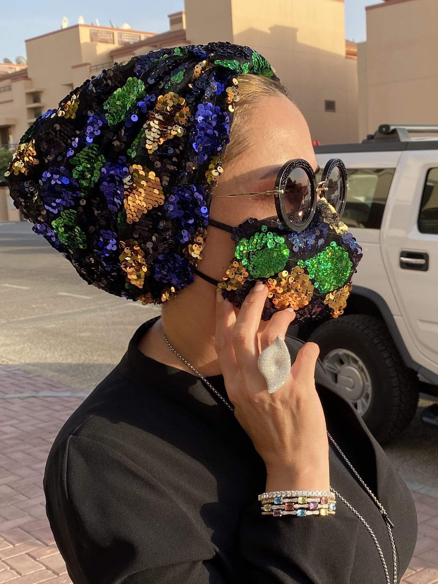 Turban Sequin (Designer Mask Not Included) - Blue Green Set – Turbansstuff