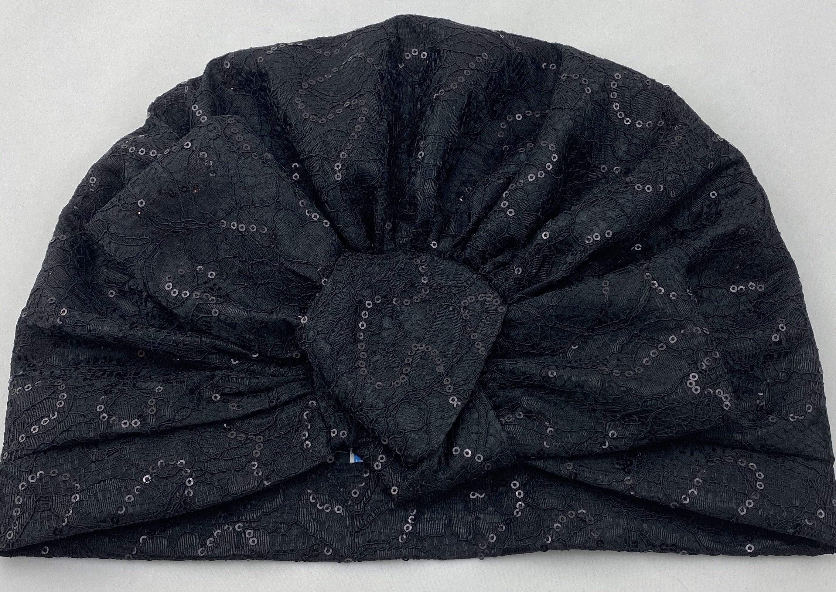 Black Bow Sequin Turban | Turban Bow Sequin | Turbans Stuff – Turbansstuff