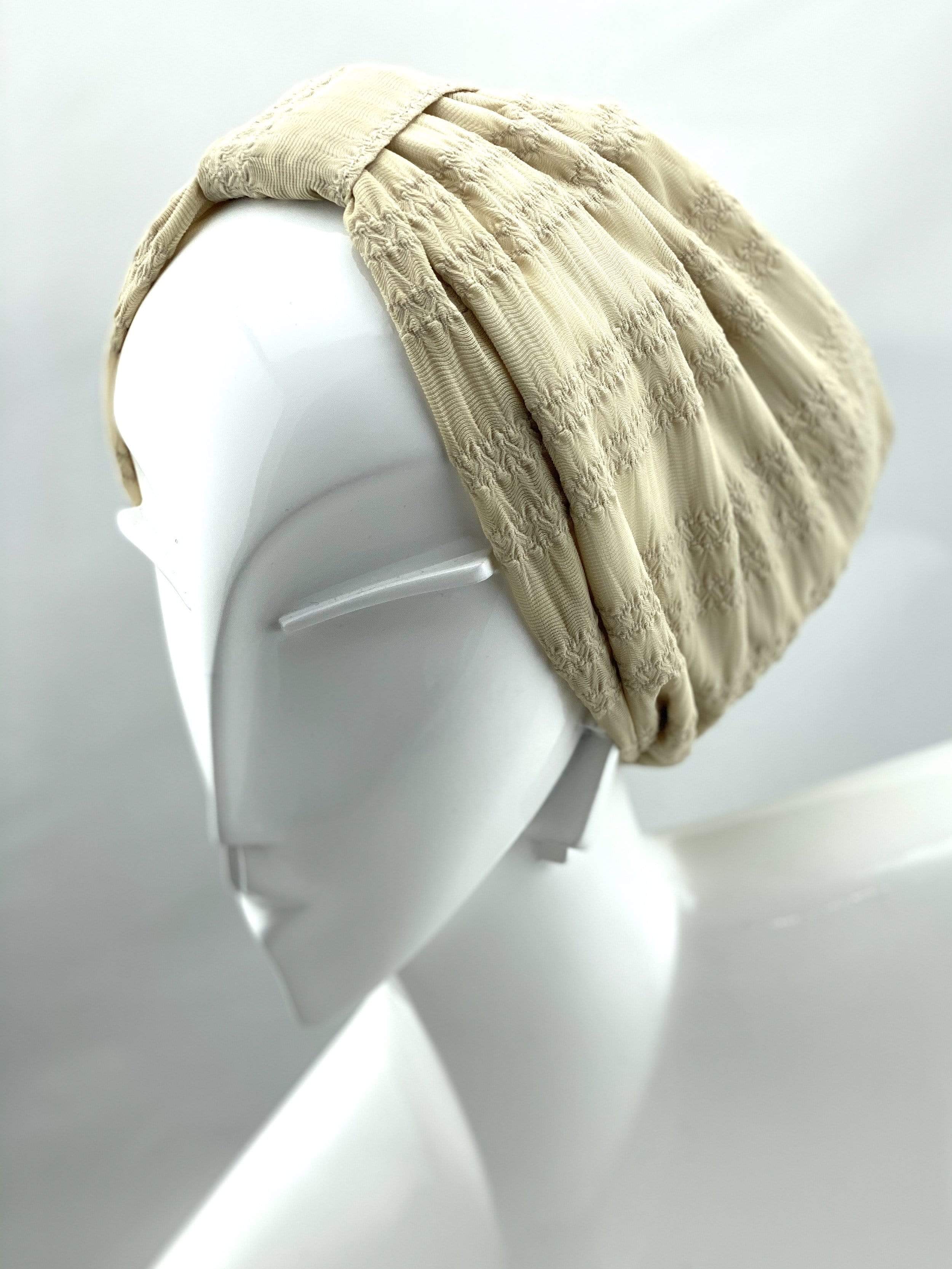 Ivory Lace Beanie | Jersey Lace - Ivory | Turbans Stuff – Turbansstuff