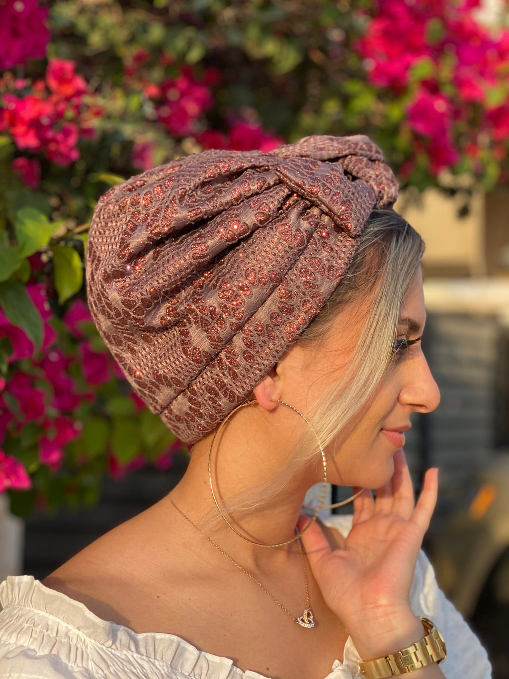 Turban Shimmer Bow - Gold chocolate – Turbansstuff