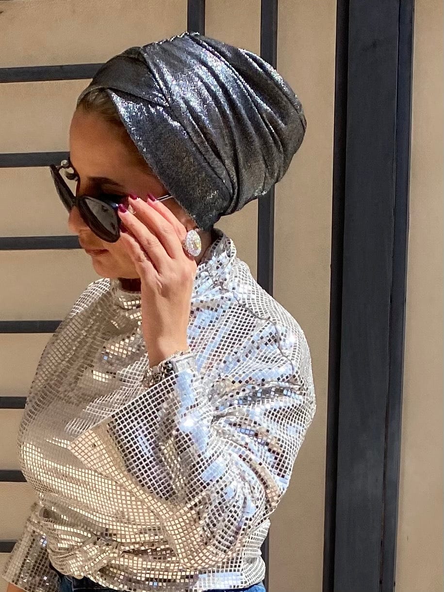 Silver Metallic Beanie | Beanie Shimmer Cross Front | Turbans Stuff ...